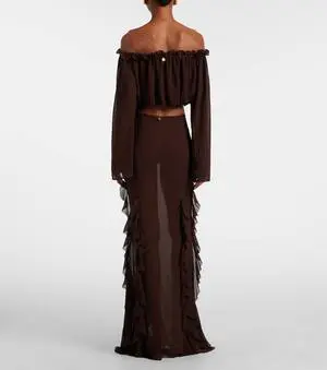 BANANHOT Ora Ruffled Maxi Skirt - Brown