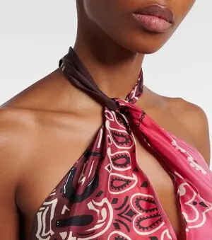 Attico Printed Halterneck Silk Top