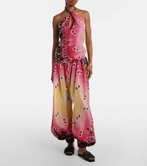 Attico Printed Halterneck Silk Top