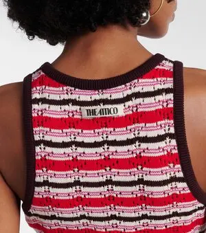Attico Striped Crochet Cotton Midi Dress