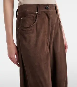 Brunello Cucinelli Suede Wide-leg Trousers - Brown