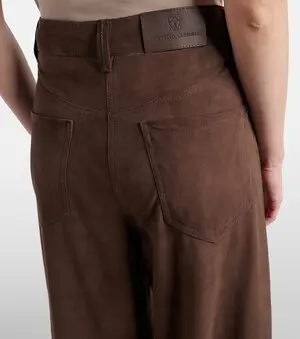 Brunello Cucinelli Suede Wide-leg Trousers - Brown