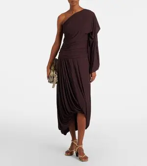 Proenza Schouler Gabri Draped One-shoulder Midi Dress - Brown