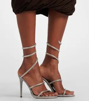 Rene Caovilla Cleo Embellished Satin Sandals - Silver