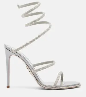 Rene Caovilla Cleo Embellished Satin Sandals - Silver