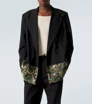 Dries Van Noten Embellished Double-breasted Wool Blazer