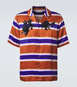 Dries Van Noten Embellished Striped Satin Shirt