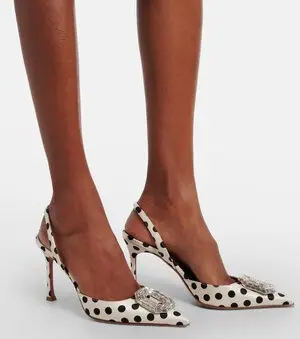 Amina Muaddi Camelia Polka-dot Satin Slingback Pumps