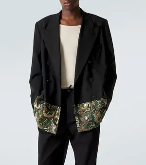 Dries Van Noten Embellished Double-breasted Wool Blazer