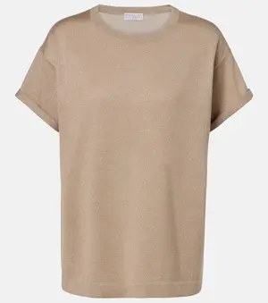 Brunello Cucinelli Lurex® Cashmere And Silk-blend T-shirt - Brown