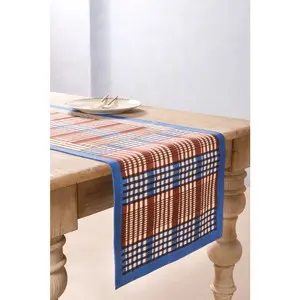 INNER CHILD Shetland Plaid Blockprint Tablerunner - Brown