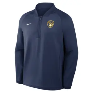 Nike Milwaukee Brewers Authentic Collection Dri-fit Mlb 1/2-zip Long-sleeve Top - Blue