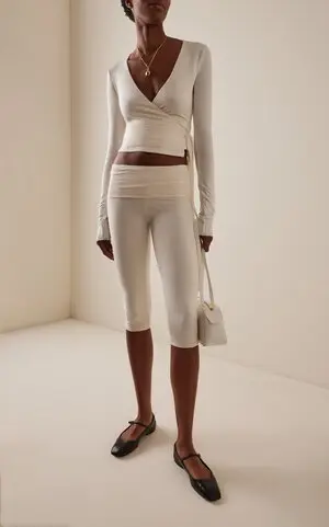 Eterne Jersey Wrap Top With Long Sleeves - Ivory