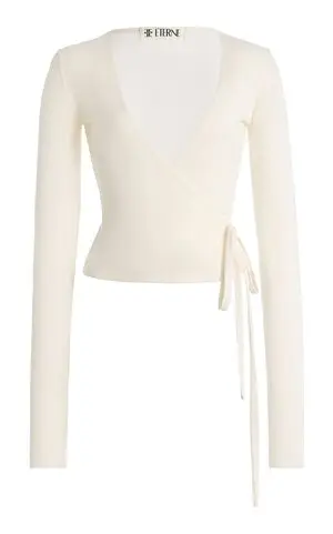 Eterne Jersey Wrap Top With Long Sleeves - Ivory