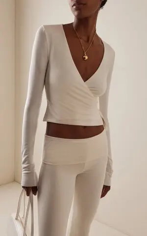 Eterne Jersey Wrap Top With Long Sleeves - Ivory