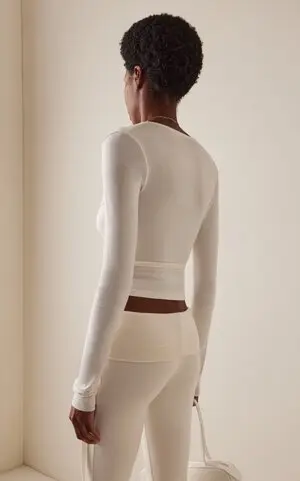 Eterne Jersey Wrap Top With Long Sleeves - Ivory