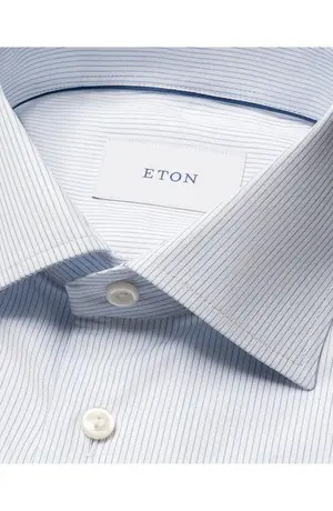 Eton Contemporary Fit Pinstripe Cotton Twill Dress Shirt - Light Blue