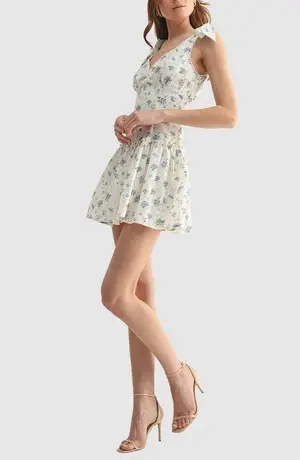 ALL IN FAVOR Floral Embroidered Eyelet Tie Strap Minidress