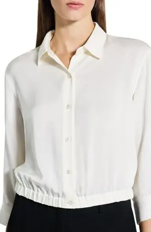 Theory Elastic Hem Silk Button-up Shirt - Ivory