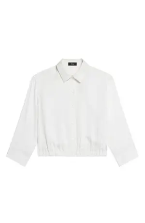 Theory Elastic Hem Silk Button-up Shirt - Ivory
