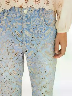 Farm Rio Floral-embroidered Flare Jeans - Blue