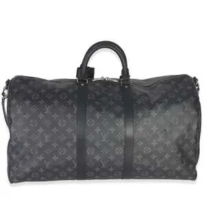 LOUIS VUITTON Monogram Eclipse Canvas Keepall Bandouliere 55 - Black