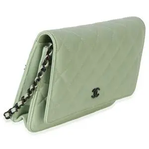 Chanel Quilted Lambskin Classic Wallet On Chain - Green