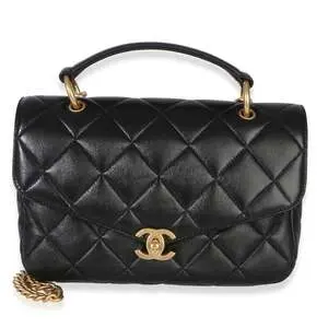 CHANEL Quilted Lambskin Top Handle Flap Bag