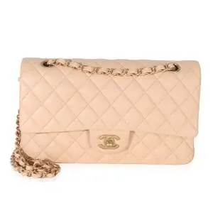 Chanel Quilted Lambskin Classic Double Flap Bag - Beige