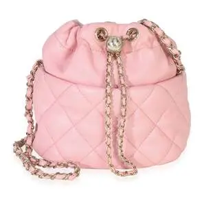 Chanel Quilted Lambskin Pearl Drawstring Bucket Bag - Pink