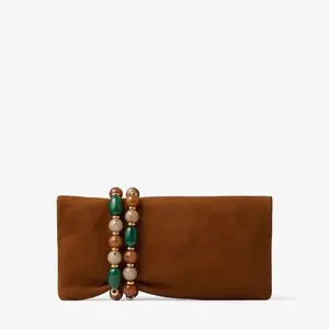 JIMMY CHOO Zandra Suede Clutch With Beaded Bracelet - Tan/gold