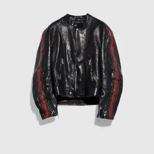 Gucci Buffalo Leather Biker Jacket With Web Detail