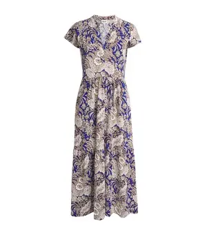 ME+EM Organic Cotton Printed Midi Dress - Blue