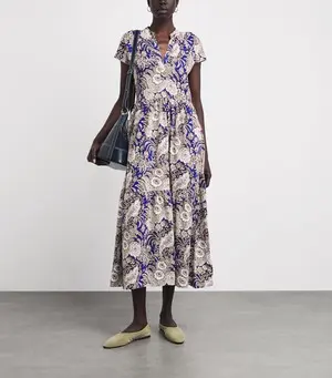 ME+EM Organic Cotton Printed Midi Dress - Blue