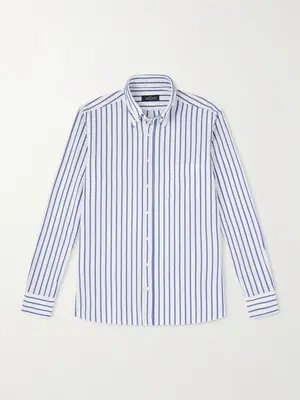 J. MUESER Button-down Collar Striped Cotton-seersucker Shirt - Blue