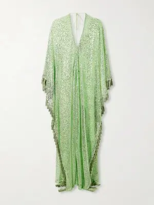 TALLER MARMO Sequined Fringed Maxi Gown
