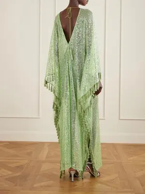 TALLER MARMO Sequined Fringed Maxi Gown