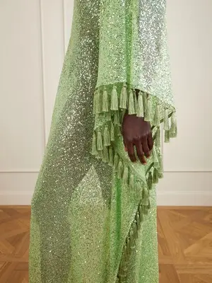 TALLER MARMO Sequined Fringed Maxi Gown