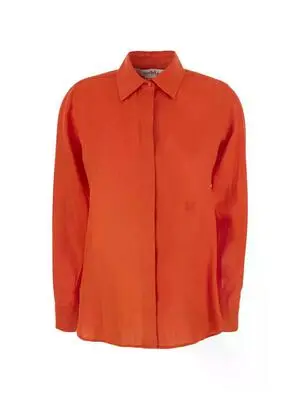 Max Mara Falas Embroidered-logo Linen Shirt - Orange