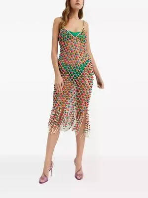 Retrofete Calypso Beaded Fringed Midi Dress - Neutrals