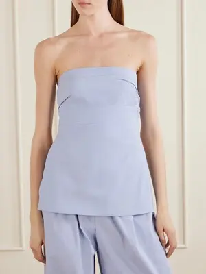 ST. AGNI Strapless Cotton-blend Poplin Top - Blue