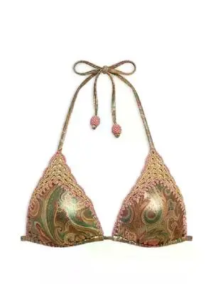 DEL MAAR Awasi Paisley-Pattern Bikini Top Gold