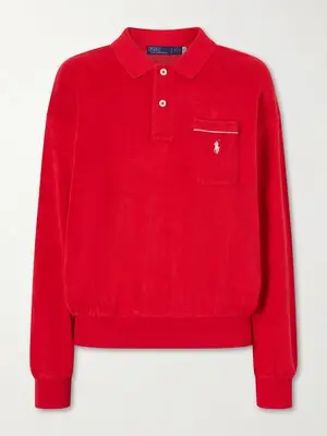 Polo Ralph Lauren Embroidered Cotton-blend Terry Polo Sweater - Red