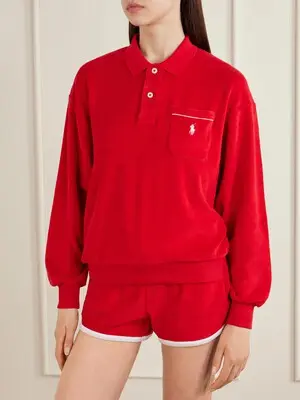 Polo Ralph Lauren Embroidered Cotton-blend Terry Polo Sweater - Red