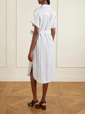 Polo Ralph Lauren Belted Striped Linen Midi Shirt Dress - Blue