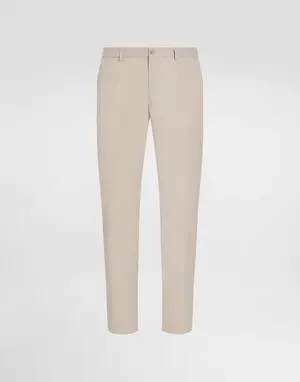 Dolce & Gabbana Stretch Cotton Twill Pants With Branded Tag - Beige