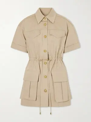 Balmain Cotton-gabardine Mini Shirtdress - Neutrals