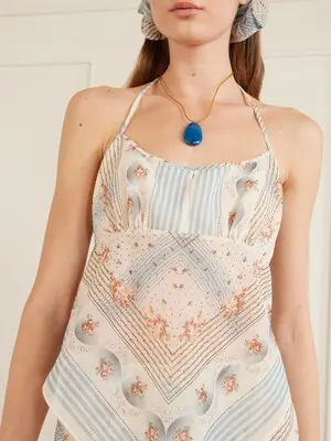Anna Sui Apron Printed Chiffon Halterneck Top
