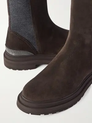 Brunello Cucinelli Embellished Suede Chelsea Boots