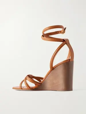 GIANVITO ROSSI 85 Leather Wooden Wedge Sandals